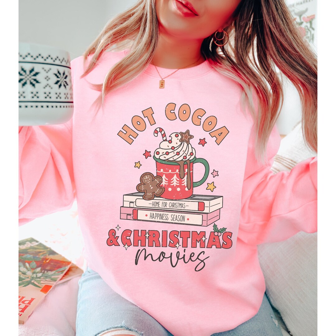 Hot Cocoa and Christmas Movies Sweatshirt, Xmas Sweatshirt, Retro ...