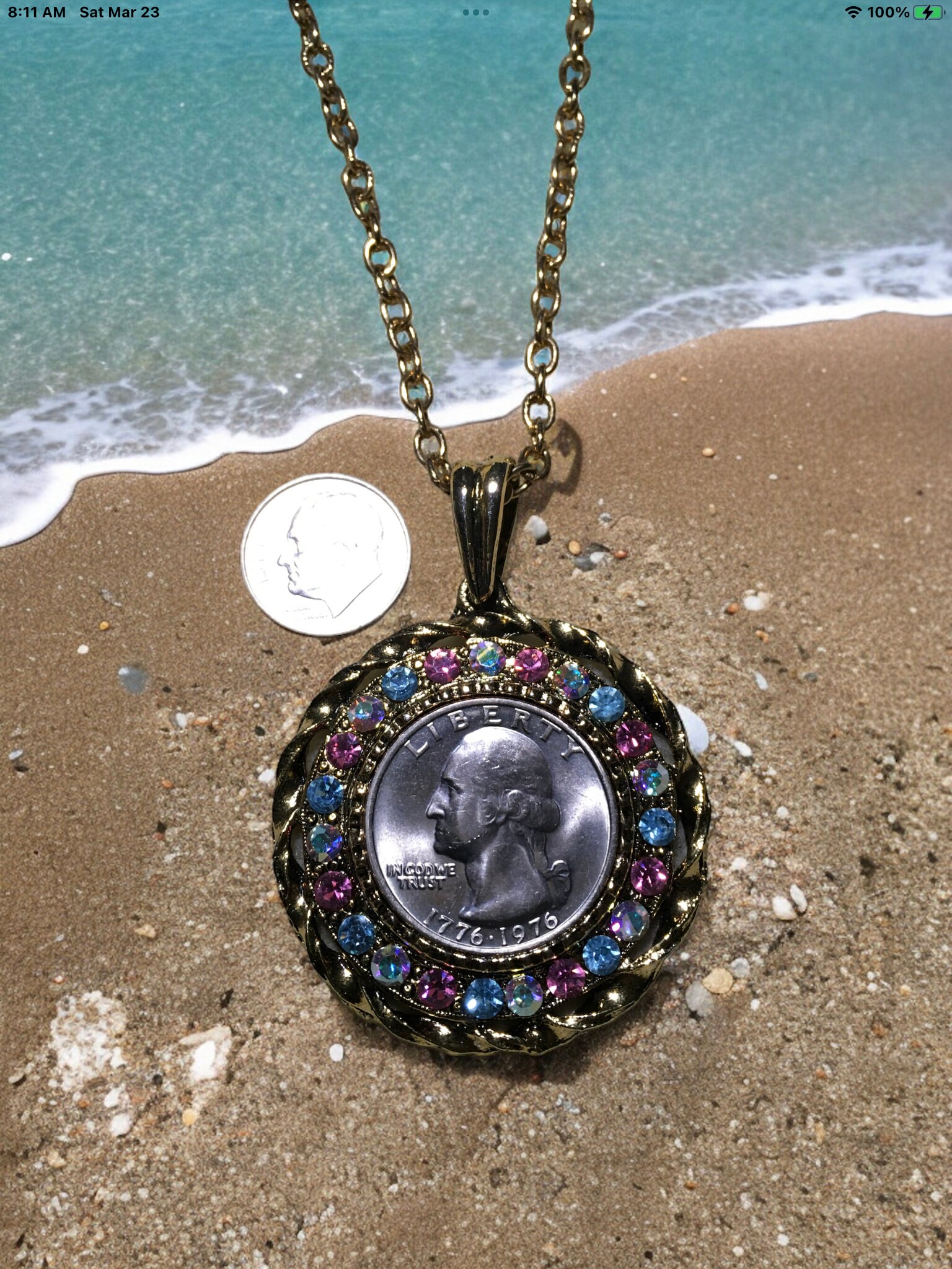 Bicentennial Quarter Necklace, Coin Necklace, Vintage Jewelry, Vintage ...