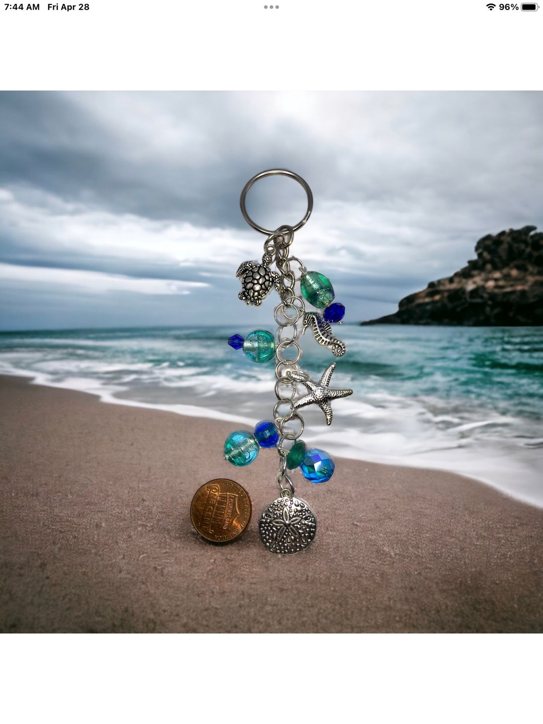 Starfish Gemstone Keychain Seahorse, Sand Dollar Keychain, Turtle ...