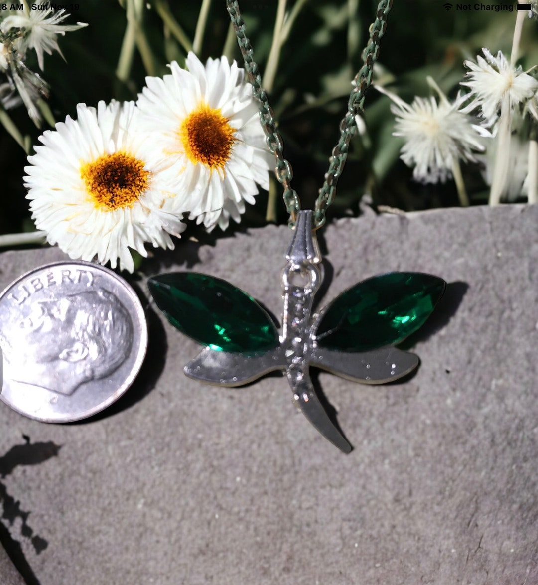 Emerald Green Dragonfly Chain, Crystal Dragonfly, Green Dragonfly, May ...