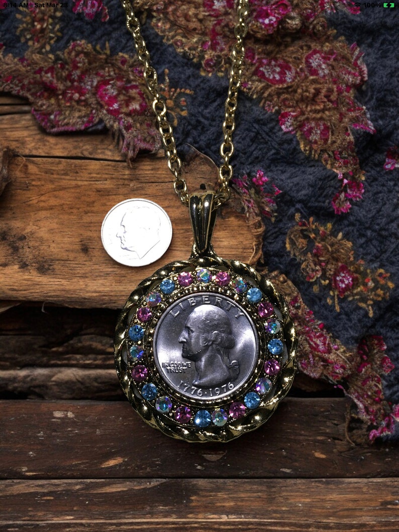 Bicentennial Quarter Necklace, Coin Necklace, Vintage Jewelry, Vintage ...