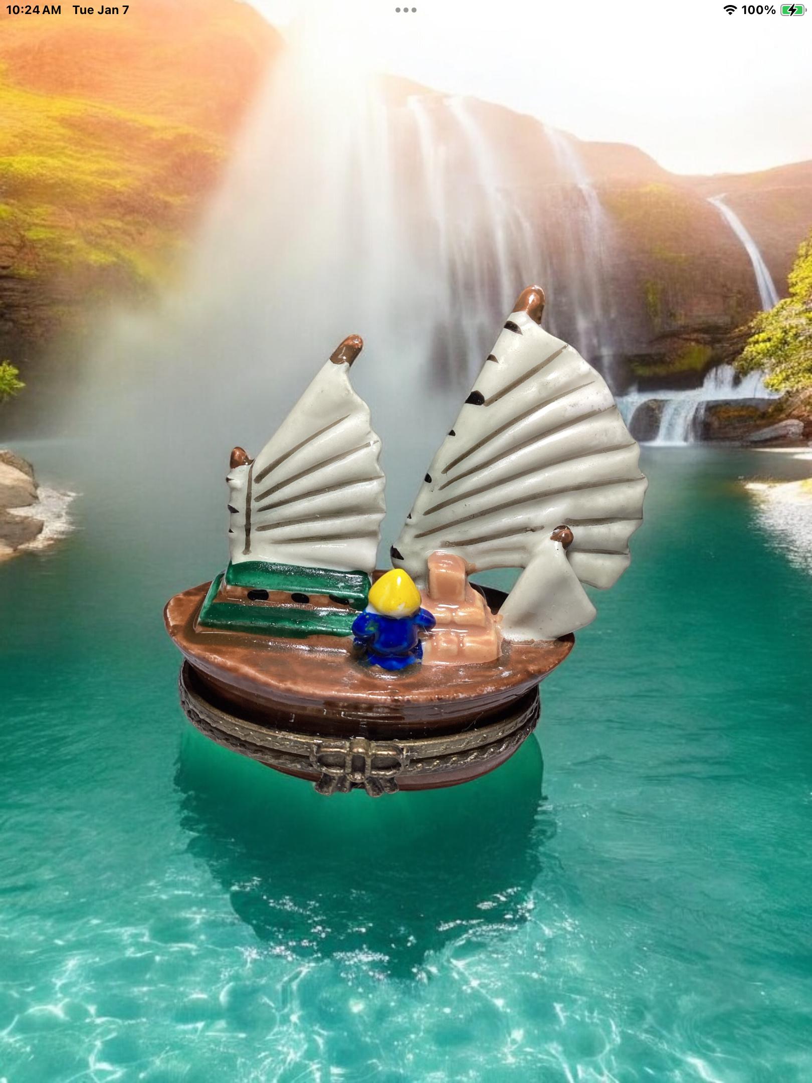 Vintage Boat Ship Pill or Trinket Box, Chinese Boat Trinket Box ...