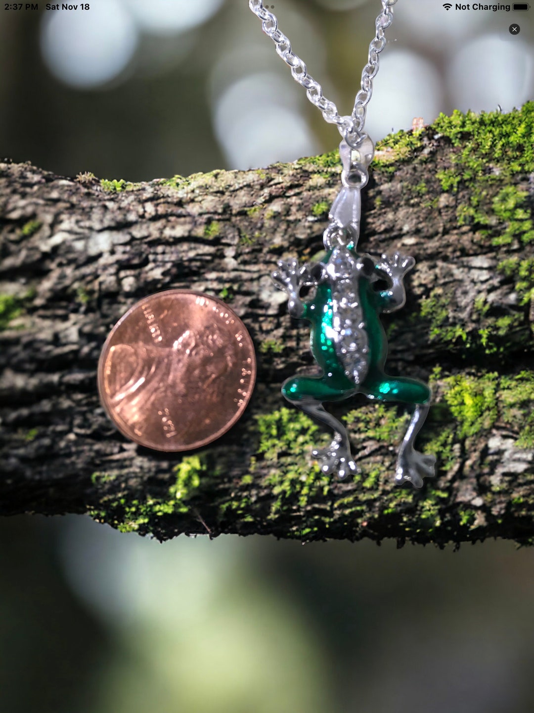 Frog Necklace, Green Frog Necklace, Jeweled Frog, Frog Jewelry, Green ...