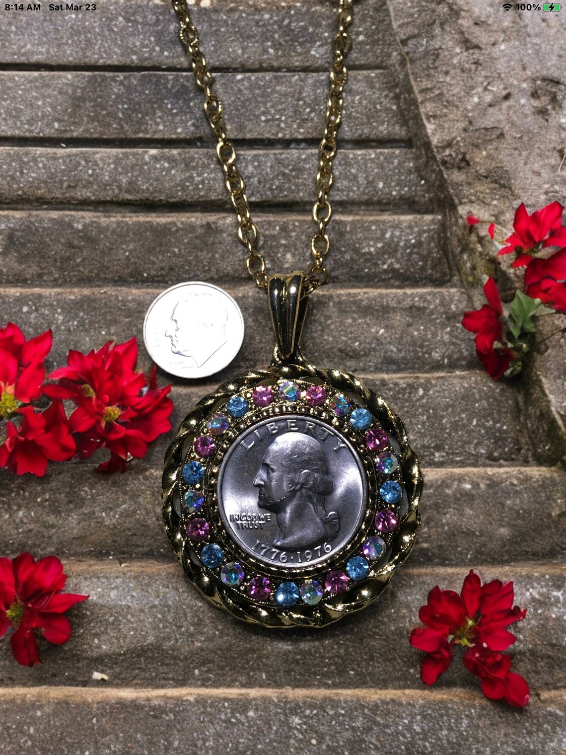 Bicentennial Quarter Necklace, Coin Necklace, Vintage Jewelry, Vintage ...