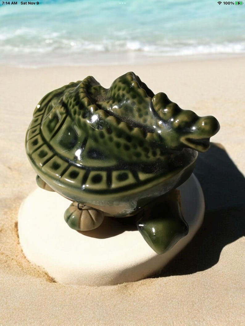 Vintage Bobble Head Turtle With Alligator on Its Back. Ceramic Turtle ...