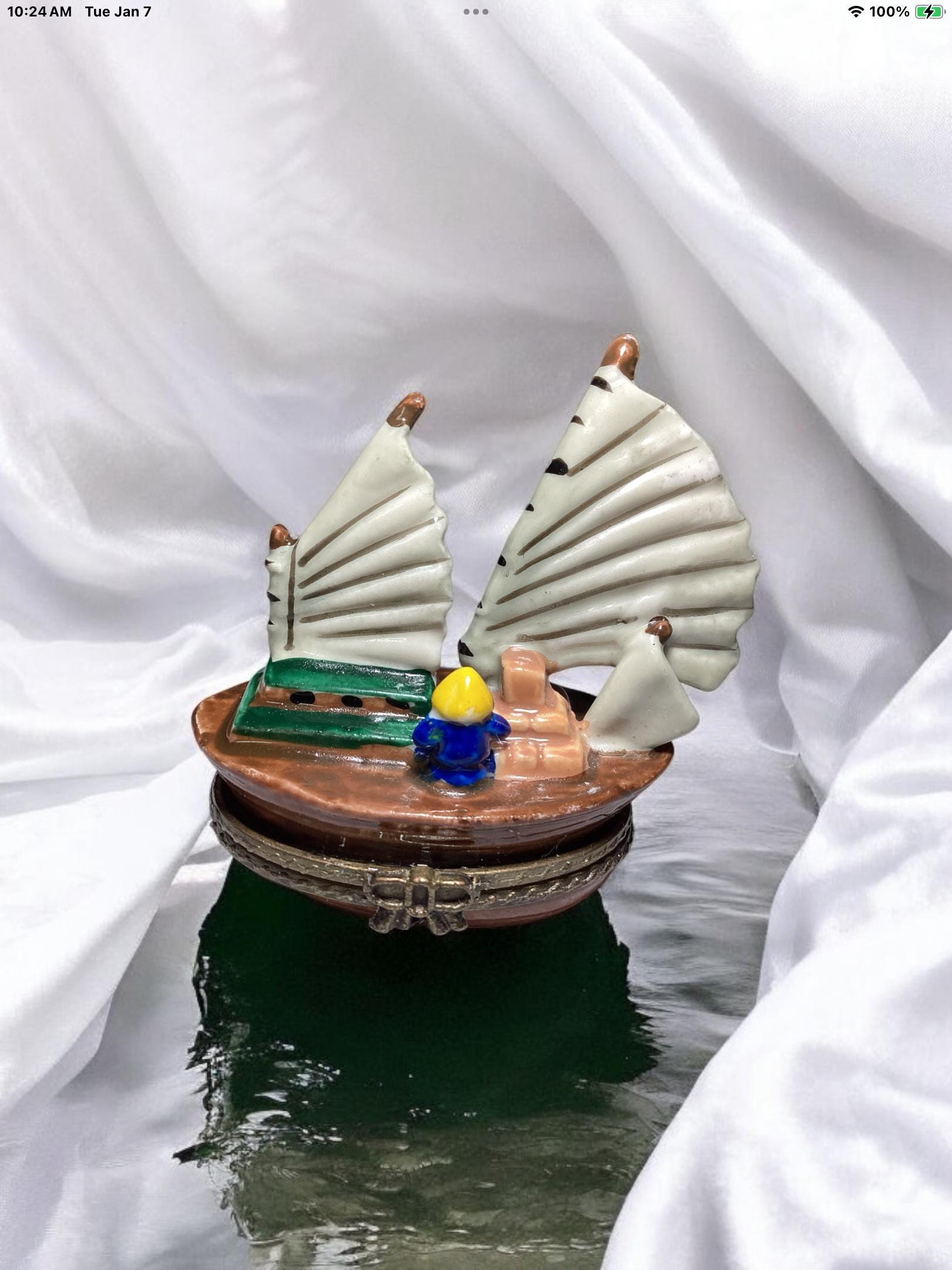 Vintage Boat Ship Pill or Trinket Box, Chinese Boat Trinket Box ...