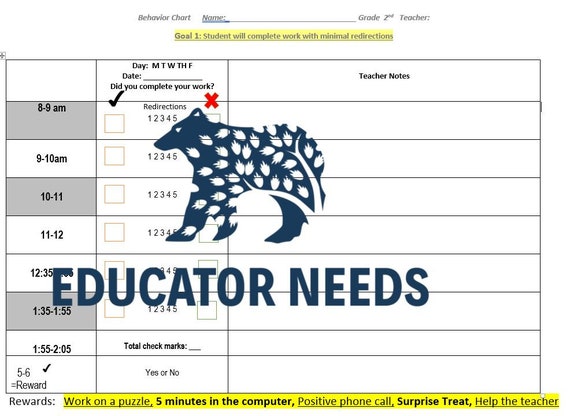 Daily Behavior Chart By Subject