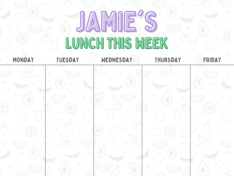 Meal Planning Template for Kids (instant Digital Download - Print at ...