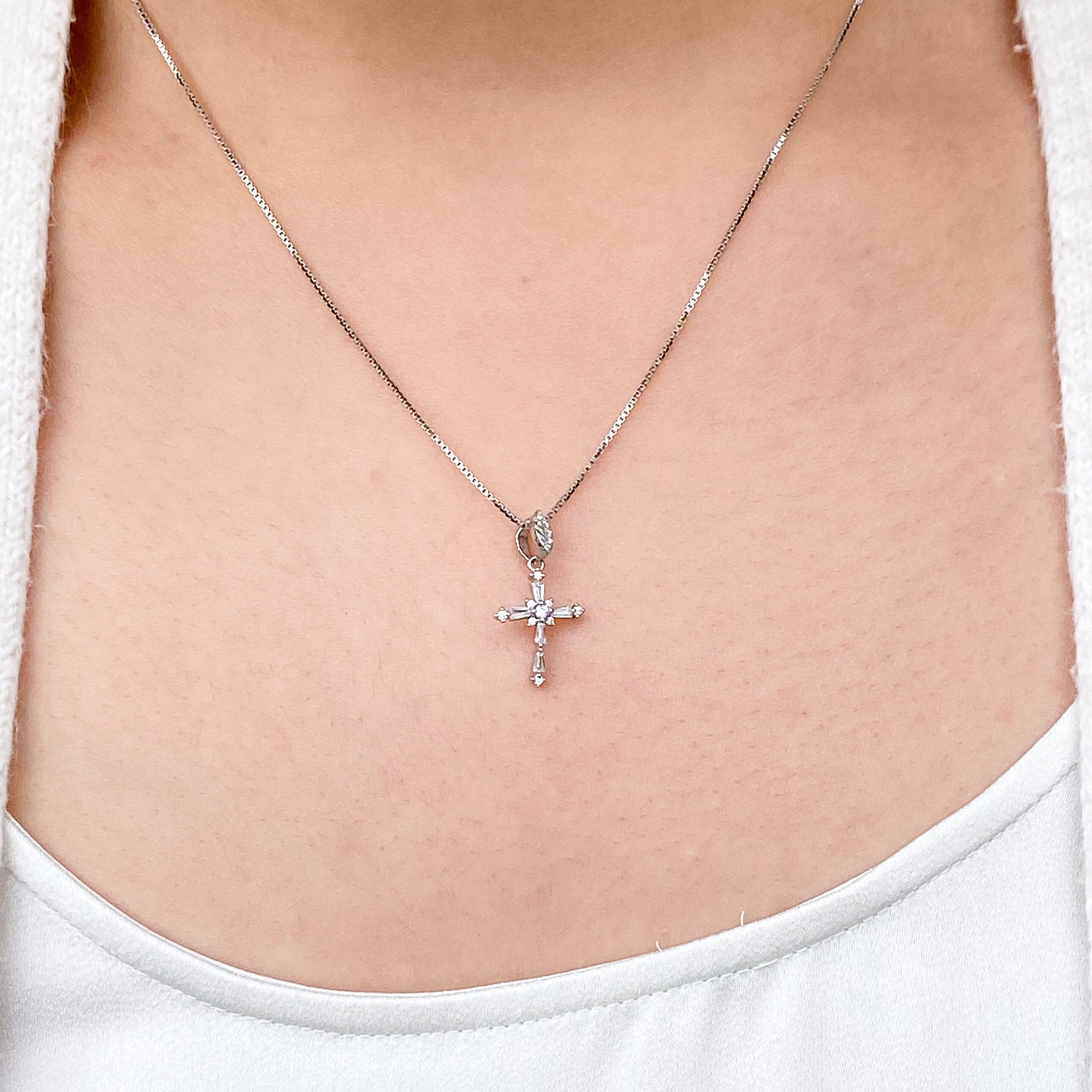 Rhodium Cross Necklace • Easter Gift • Communion Gift • Christening ...