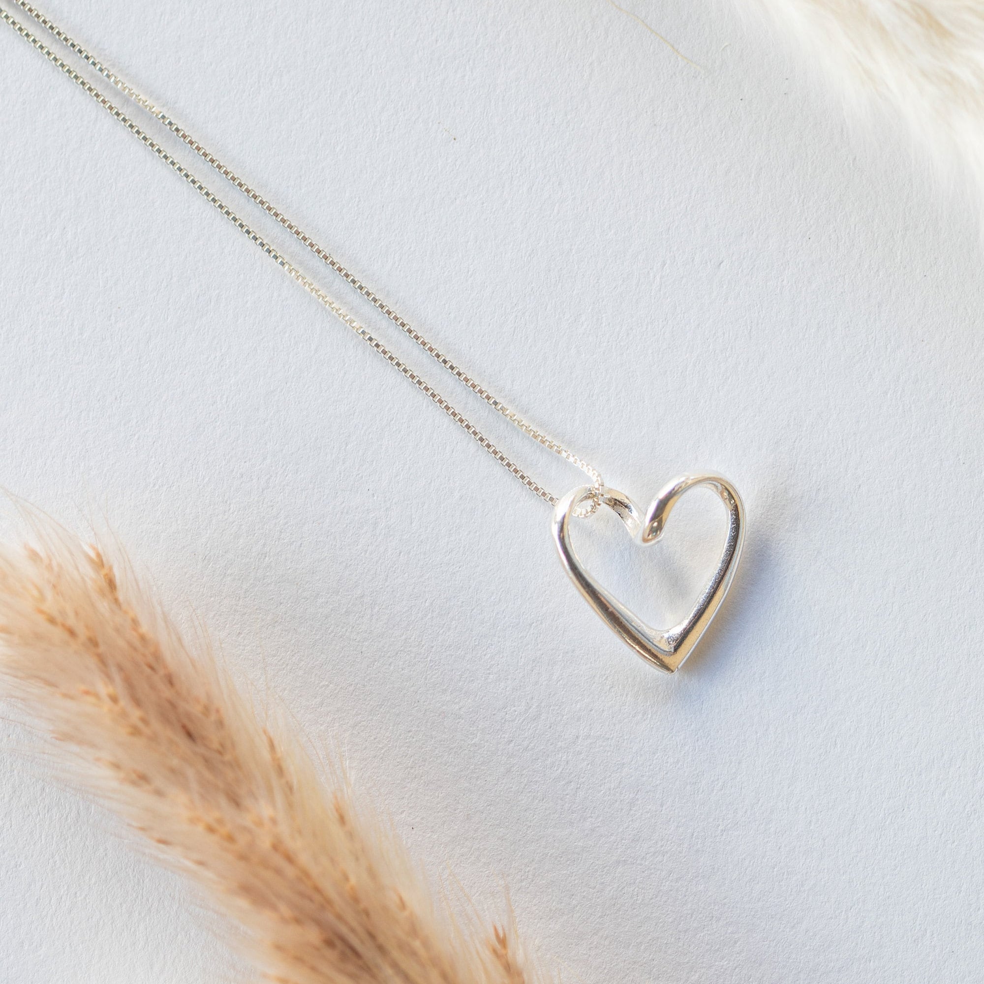 Sterling Silver Floating Heart Pendant Necklace • High Polished Curved ...