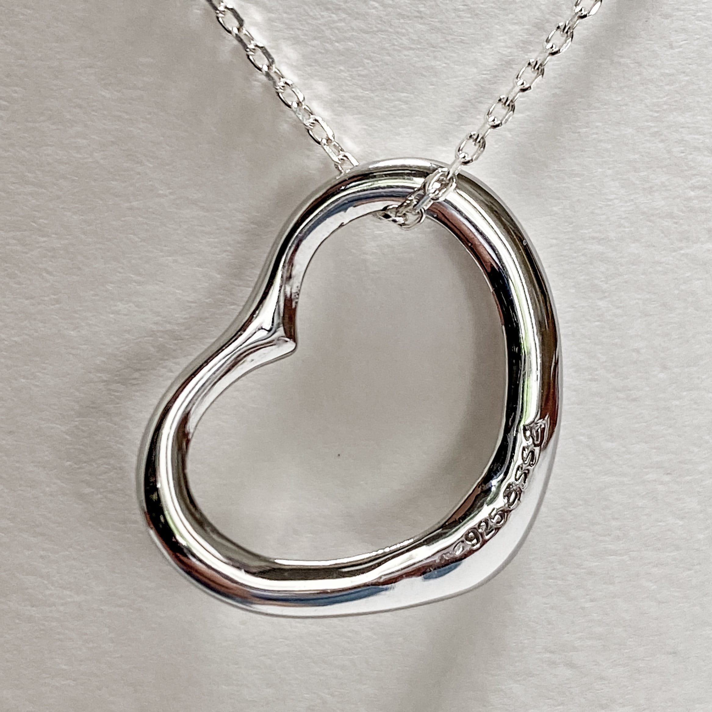 Sterling Silver Floating Heart Pendant Necklace • High Polished Curved ...