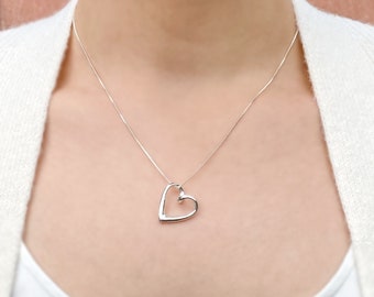 Sterling Silver Floating Heart Pendant Necklace High Polished Curved Heart Valentines Love Charm Valentine Mother Day Heart Charm Gift Etsy