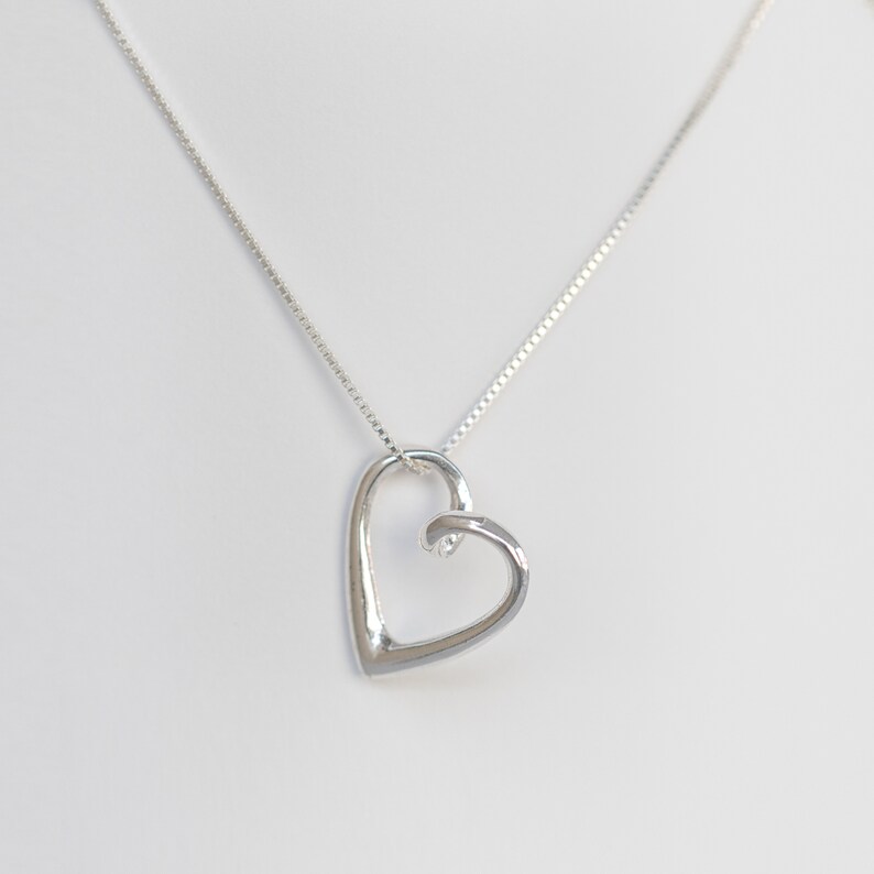 Sterling Silver Floating Heart Pendant Necklace • High Polished Curved ...