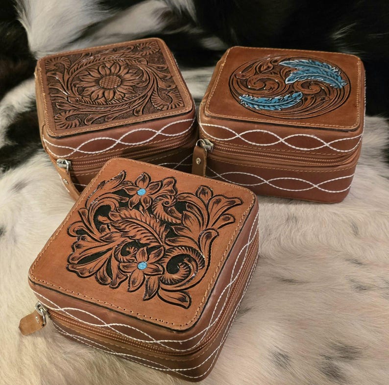 Jewelry Case, Beautiful Tooled Leather - Etsy