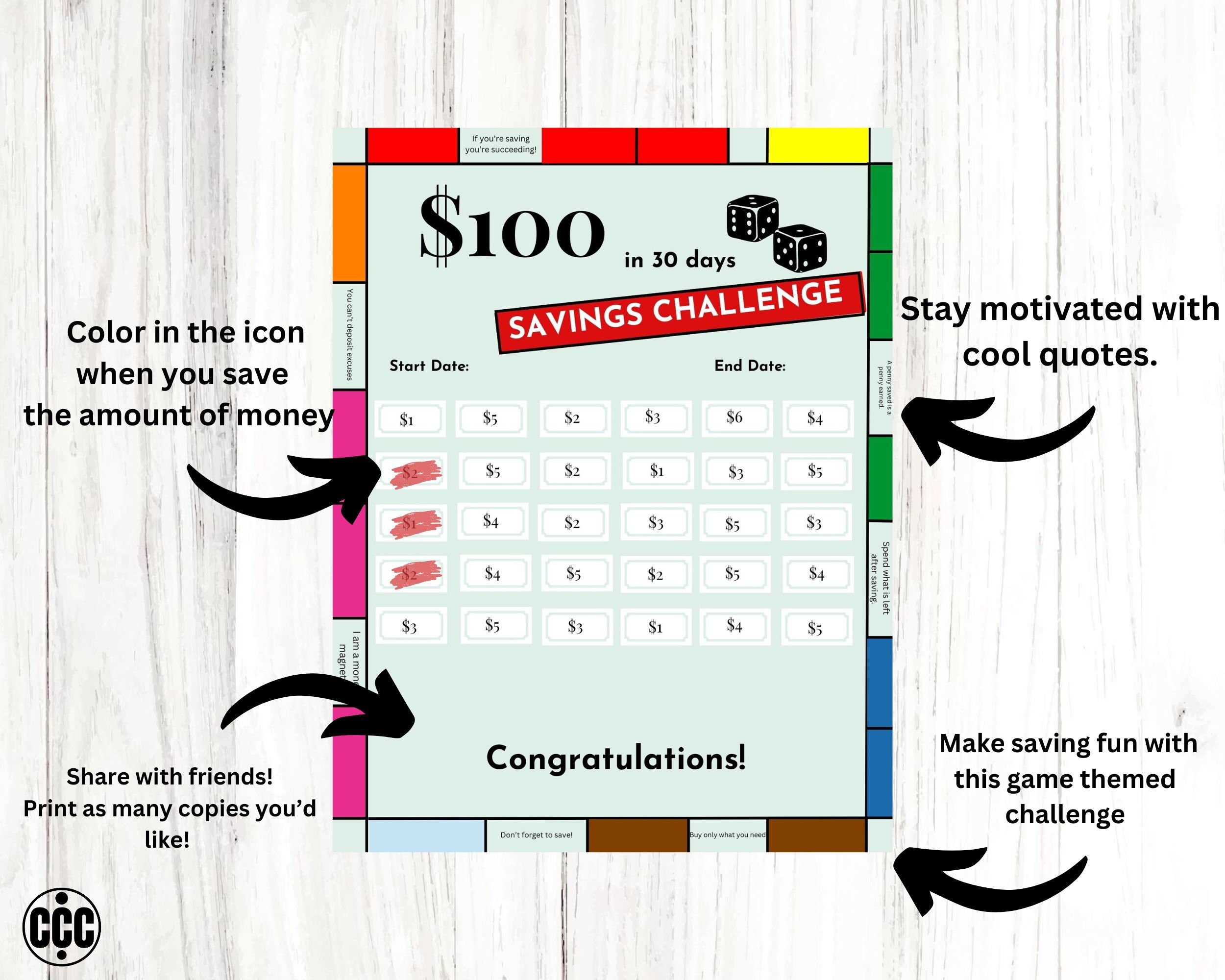 Printable Save 100 Dollars in 30 Days Saving Tracker, Make Saving Money ...