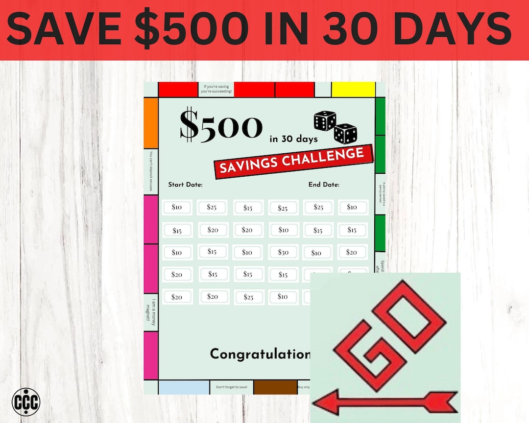Printable Save 500 Dollars in 30 Days Saving Tracker, Make Saving Money ...