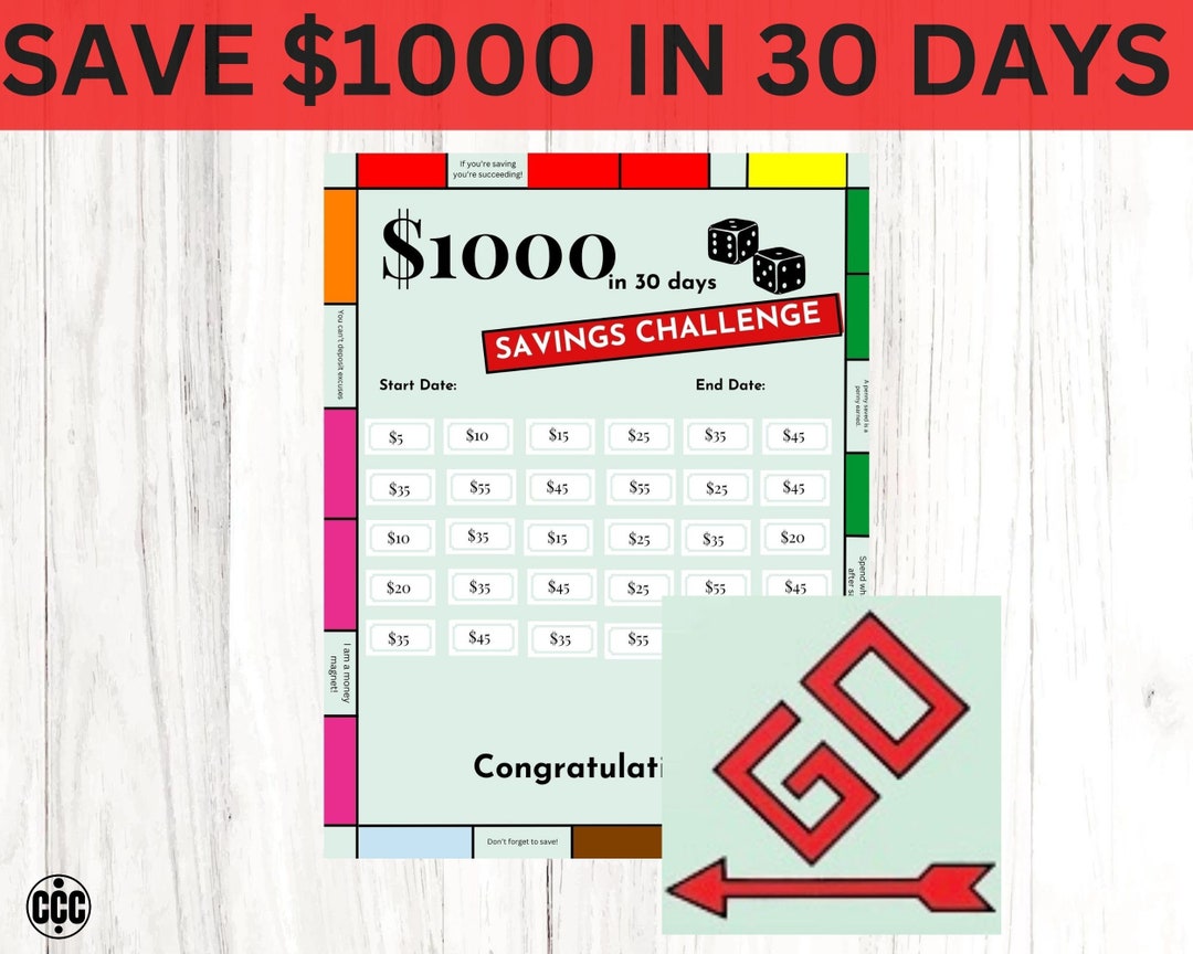 Printable Save 1000 Dollars in 30 Days Saving Tracker, Make Saving ...