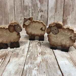 Vintage Set of 3 Hand Painted Wood Sheep Figurines - Etsy