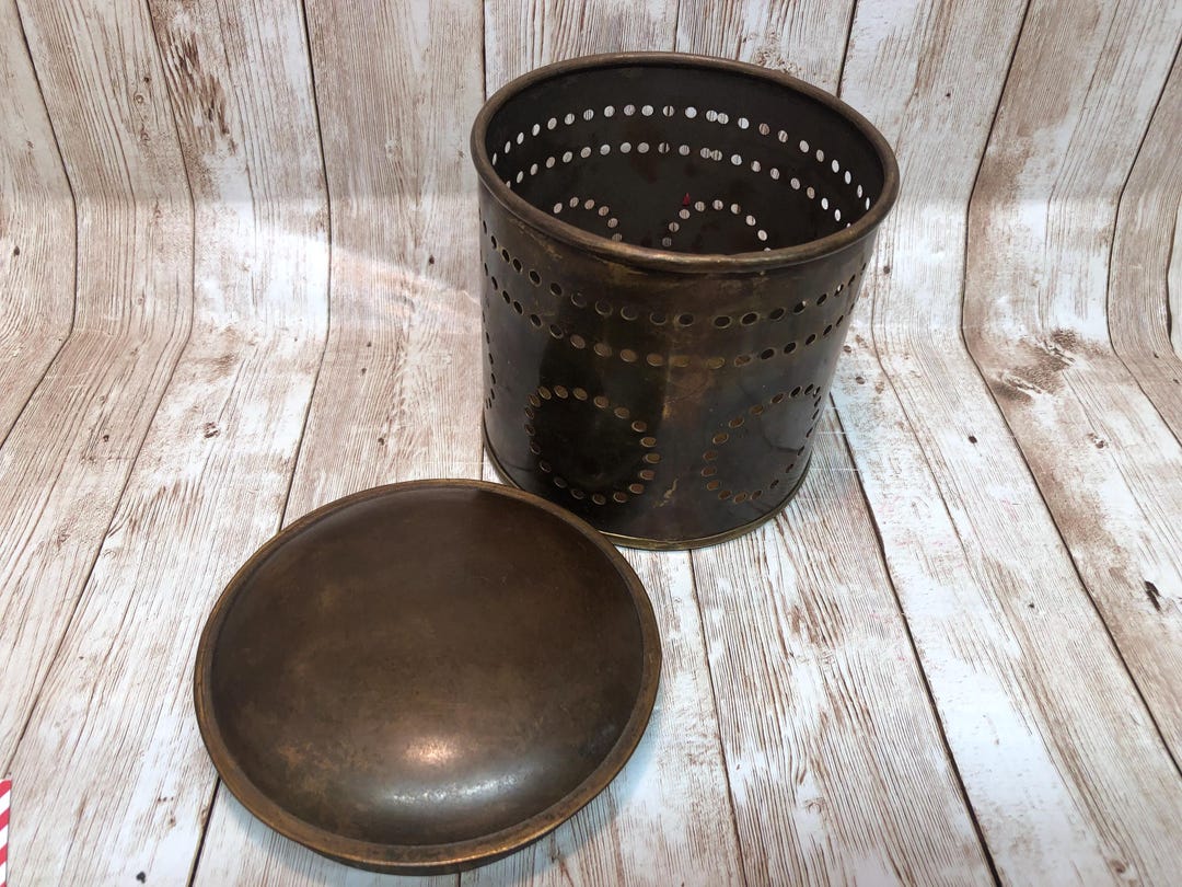 Vintage Metal Lidded Round Luminary Container With Punched Designs - Etsy