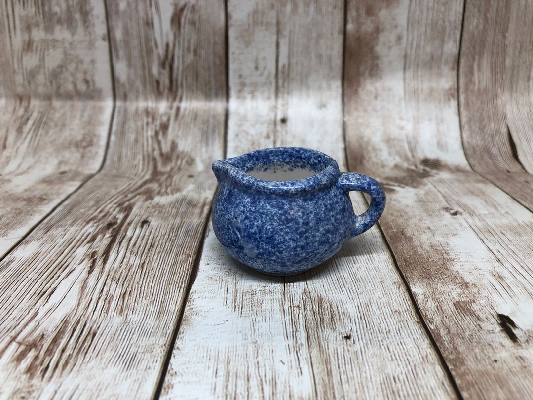 Vintage Miniature Ceramic Blue Speckled Pitcher - Etsy