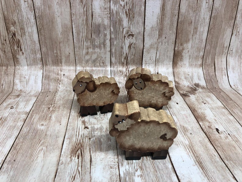 Vintage Set of 3 Hand Painted Wood Sheep Figurines - Etsy