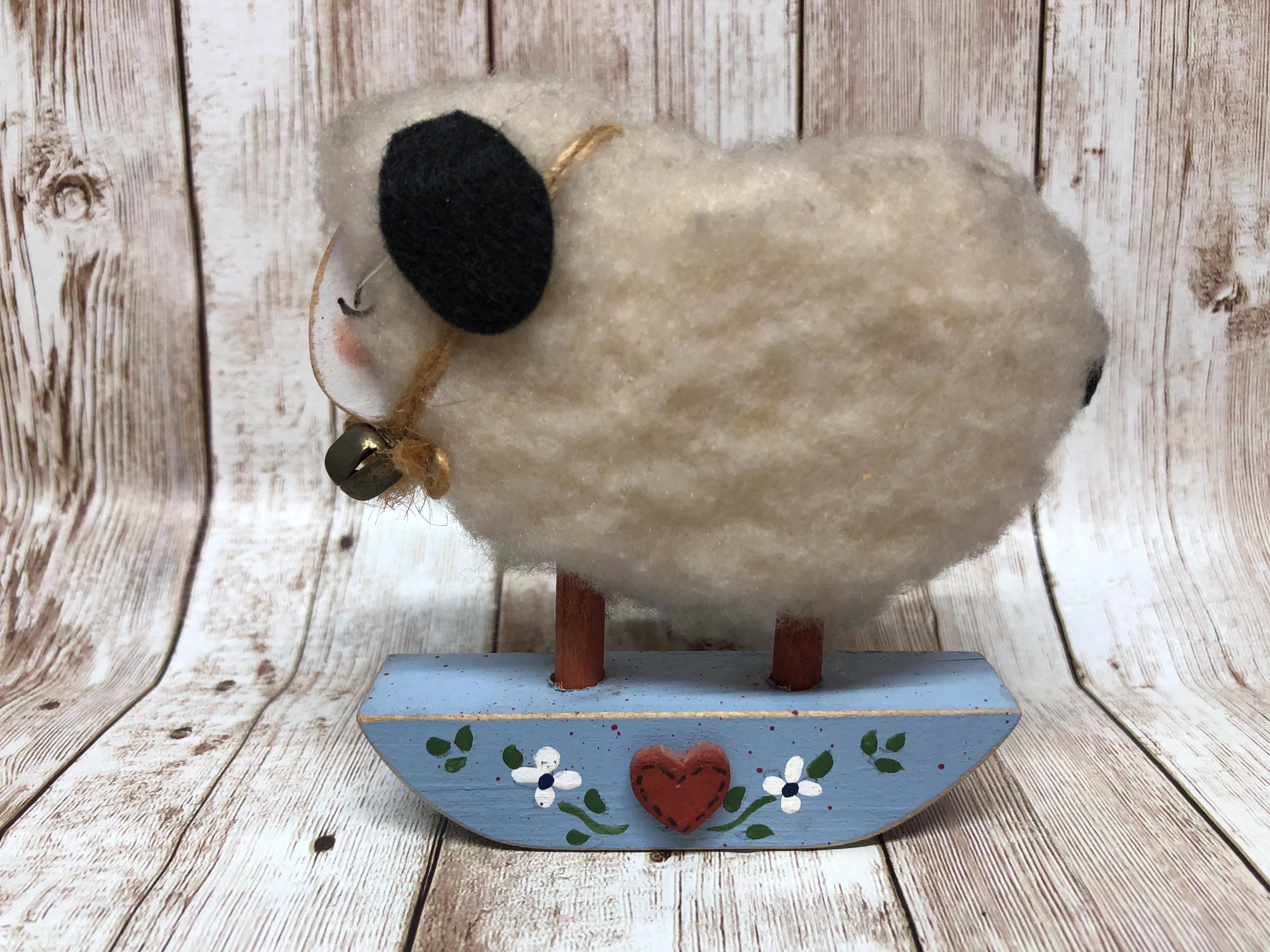 Vintage Handmade woolly Sheep With Wood Base Figurine - Etsy