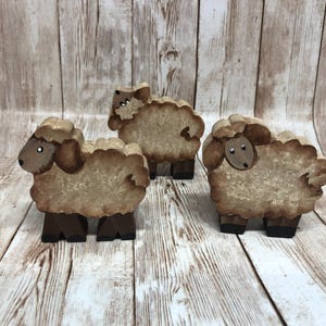 Vintage Set of 3 Hand Painted Wood Sheep Figurines - Etsy