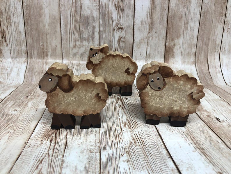 Vintage Set of 3 Hand Painted Wood Sheep Figurines - Etsy