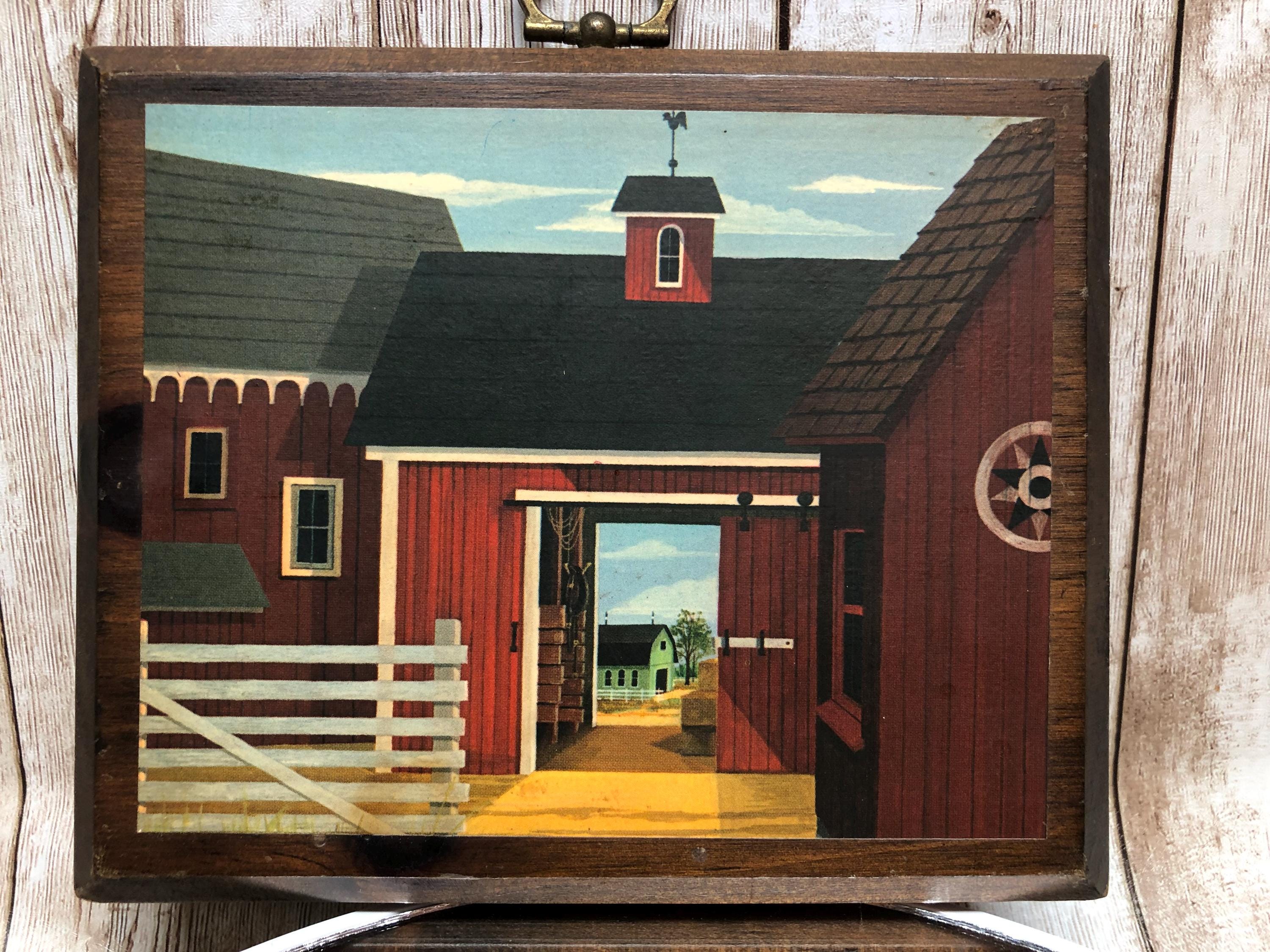 Vintage Print of Red Barns on Wood Plaque Wall Decor - Etsy