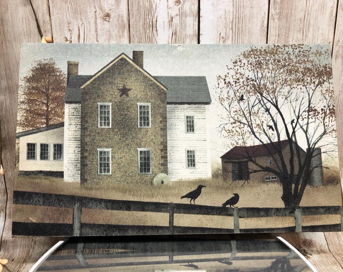 Primitive Small Canvas Print Farmhouse With Crows on Fence Wall Decor ...