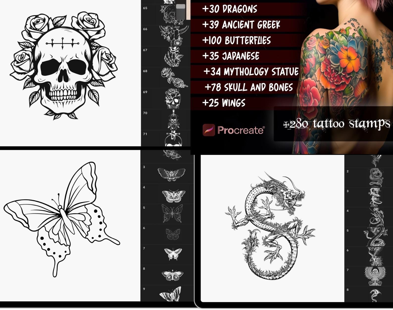 270+ Original Procreate Tattoo Stencils: Instant Digital Download for ...