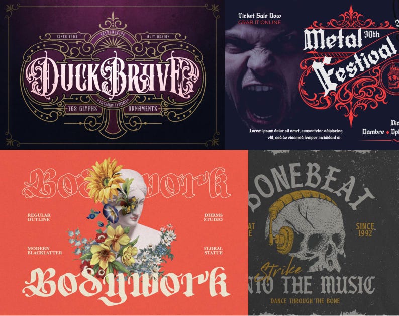 Tattoo Fonts Bundle 2025 | Gothic Script Tribal Lettering | Procreate ...