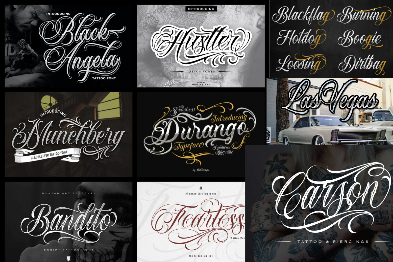Vintage-inspired Tattoo Fonts Bundle: Black Angela, Bandito, Durango ...