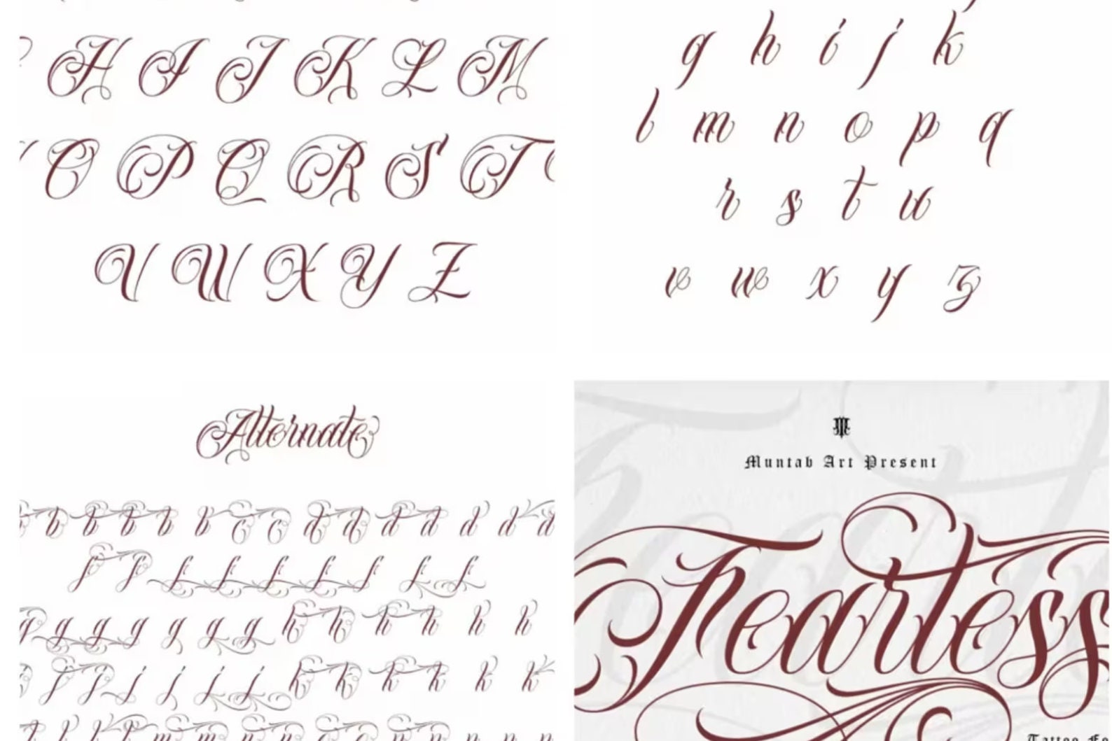 Vintage-inspired Tattoo Fonts Bundle: Black Angela, Bandito, Durango ...