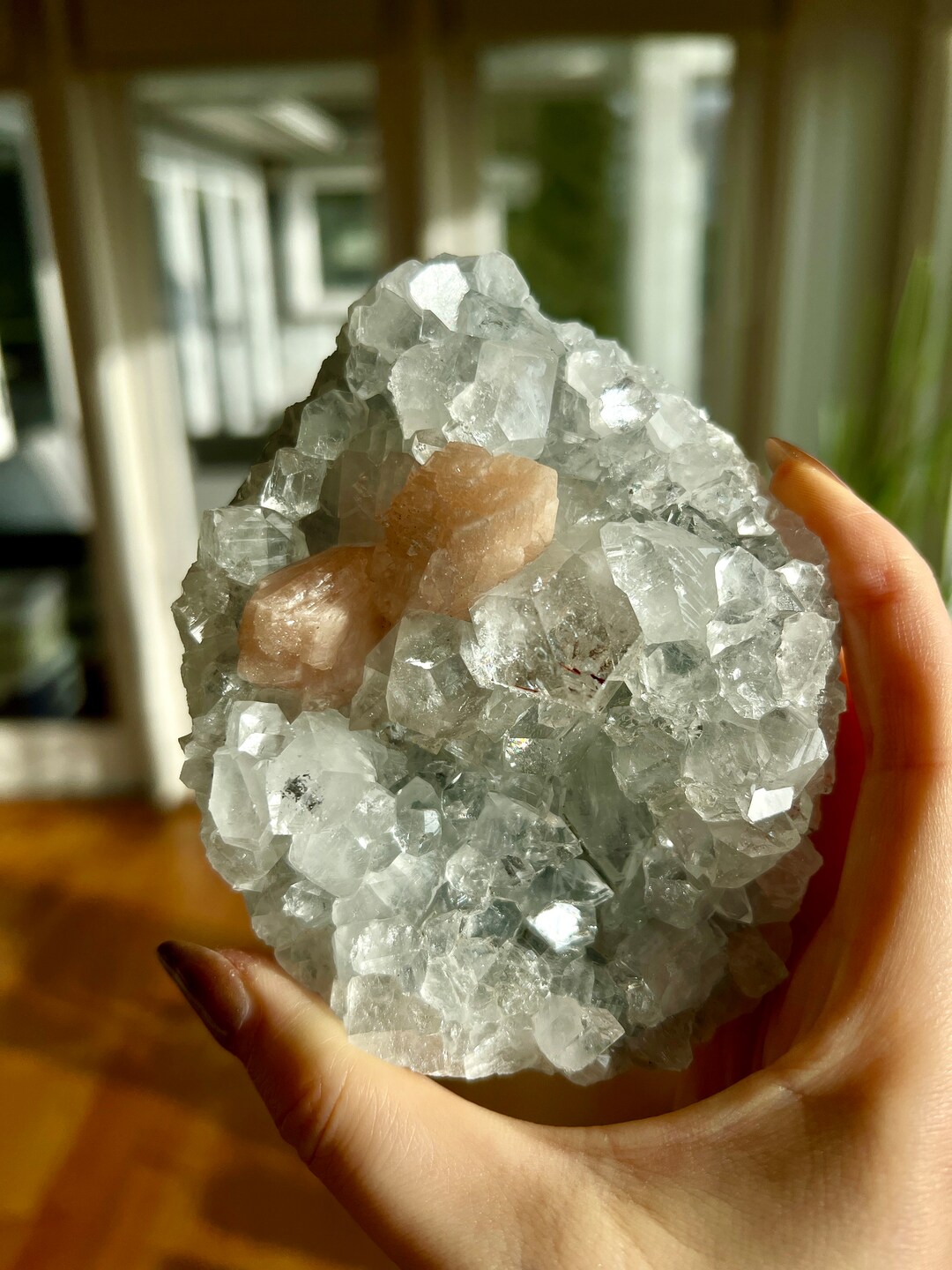 Super Clear Sparkling Diamond Apophyllite Specimen With Pink Stilbite ...