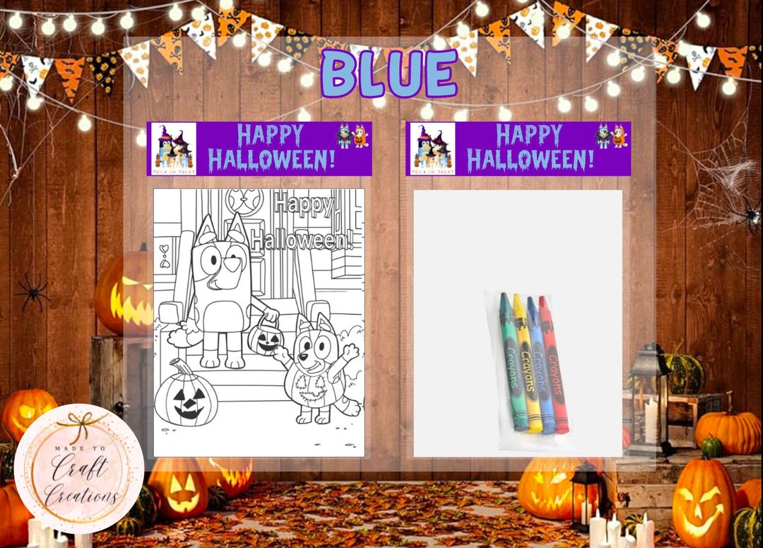Halloween Bluey Mini Coloring Pages, Crayons Included/party Favors/kid ...