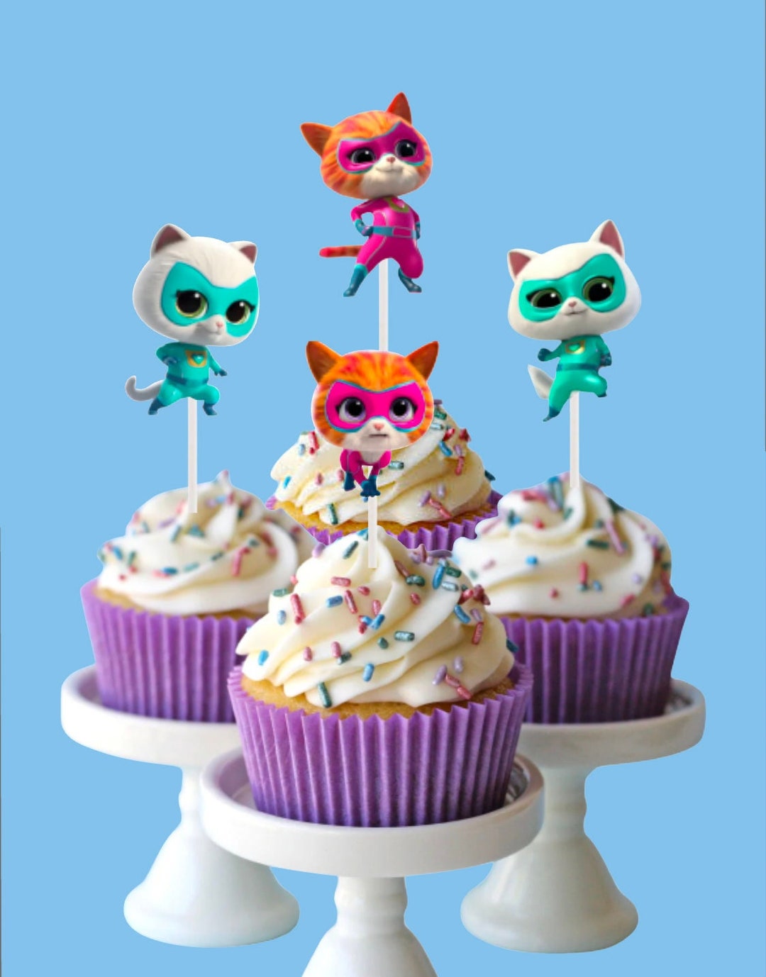 Superkitties Cupcake Toppers/party Stickers/birthdays/cake Topper/kid's ...