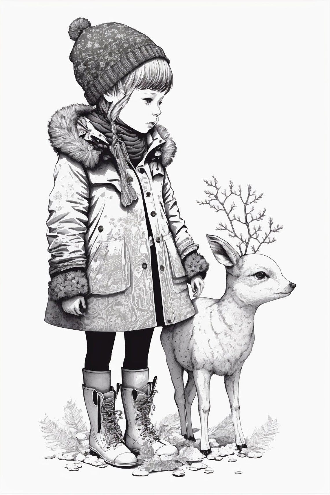 Winter Grayscale Coloring Pages Little Princess Girls Christmas Winter ...