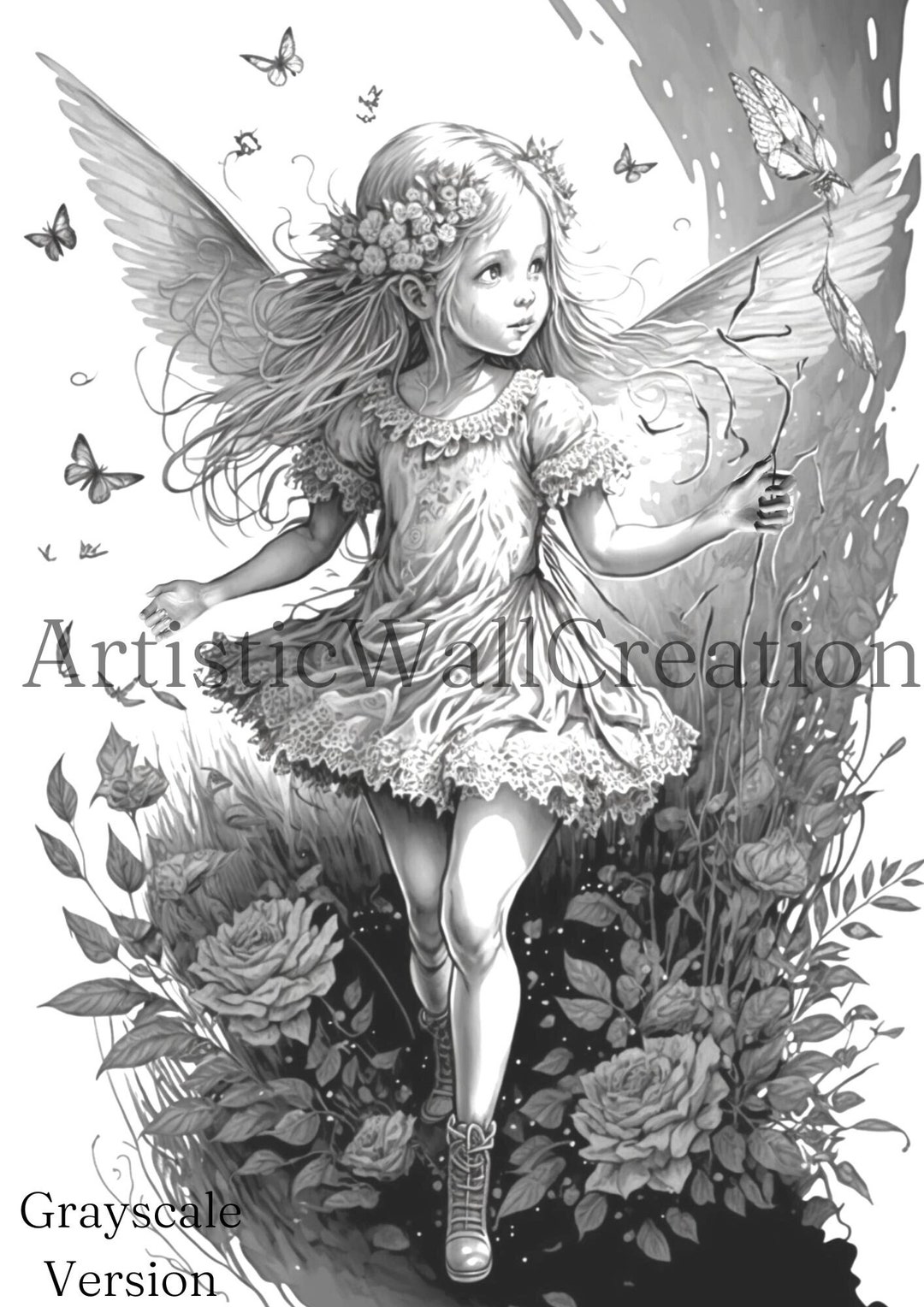 Fairy Coloring Page Enchanted Fairy Girl Delicate Fairy - Etsy