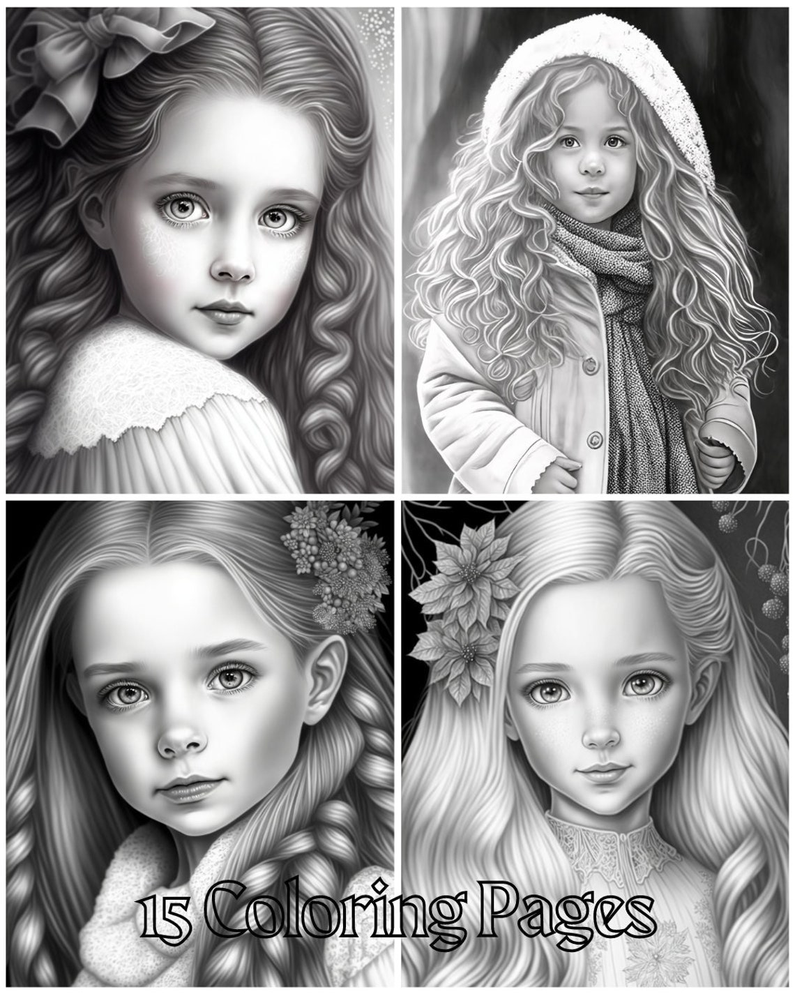 Winter Grayscale Coloring Pages, Little Princess Girls, Christmas ...