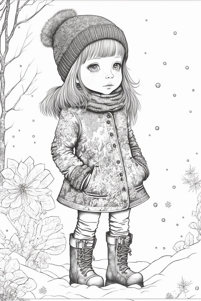 Winter Grayscale Coloring Pages | Little Princess Girls | Christmas ...