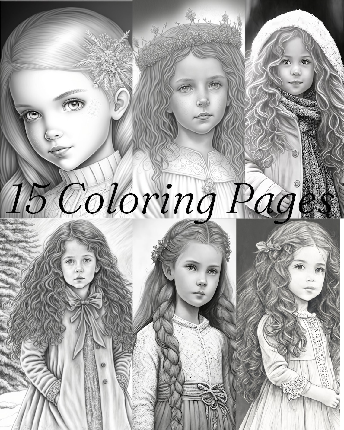 Winter Grayscale Coloring Pages, Little Princess Girls, Christmas ...