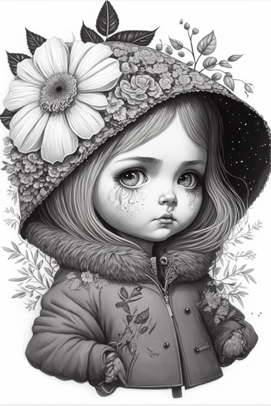 Winter Grayscale Coloring Pages Little Princess Girls Christmas Winter ...