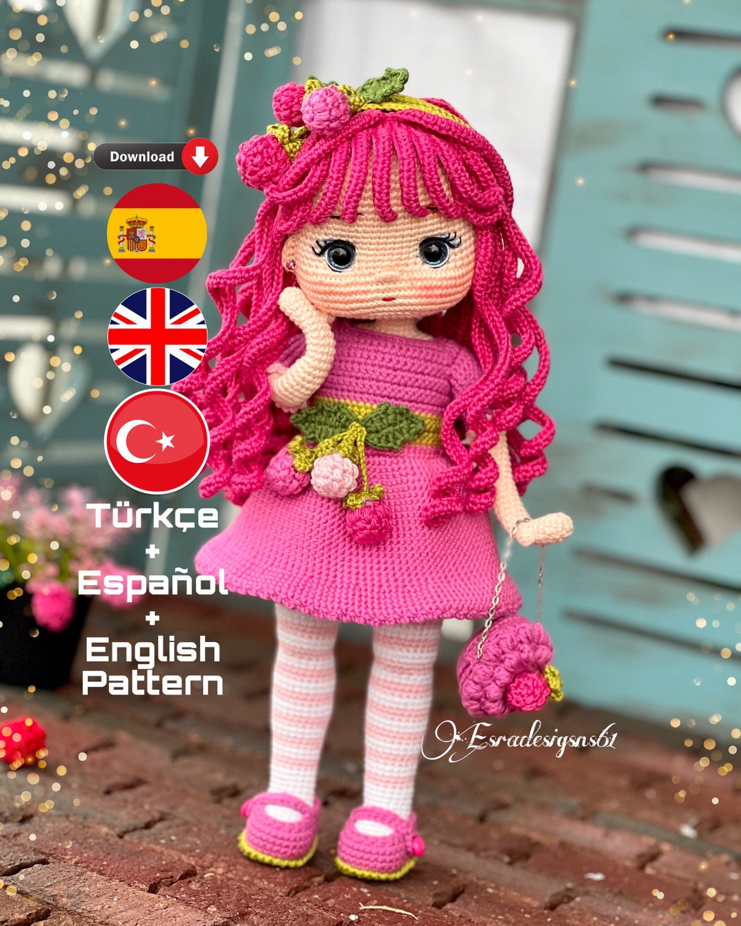 Raspberry Doll English Pattern , Crochet Pattern , - Etsy