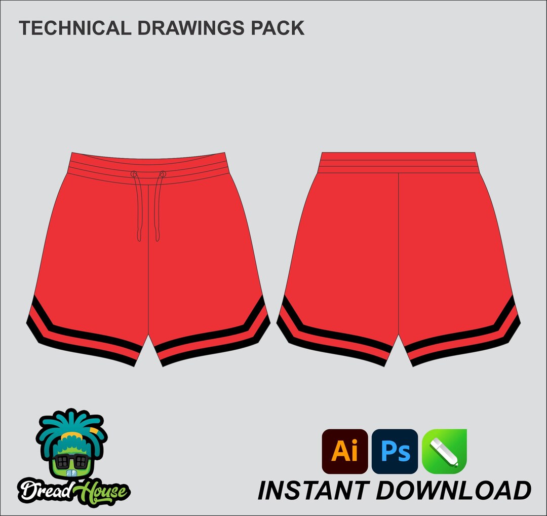Men's Running Shorts Mock up Editable 2D Tech Pack Streetwear Clothing ...