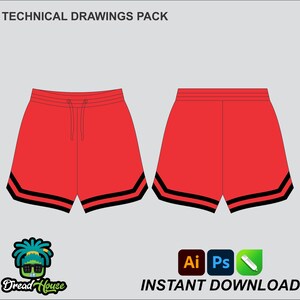 Men's Running Shorts Mock up Editable 2D Tech Pack Streetwear Clothing ...