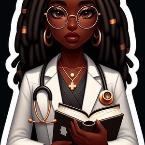 Black Girl Dreadlock Loc Doctor Nurse Sticker Medical Field Stickers ...