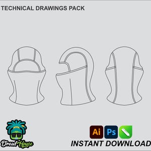 Ski Mask Mock up Editable 2D Tech Pack Streetwear Clothing Vector ...