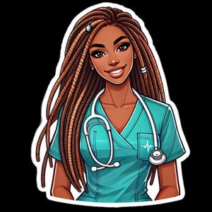 Black Girl Dreadlock Loc Doctor Nurse Sticker Medical Field Stickers ...
