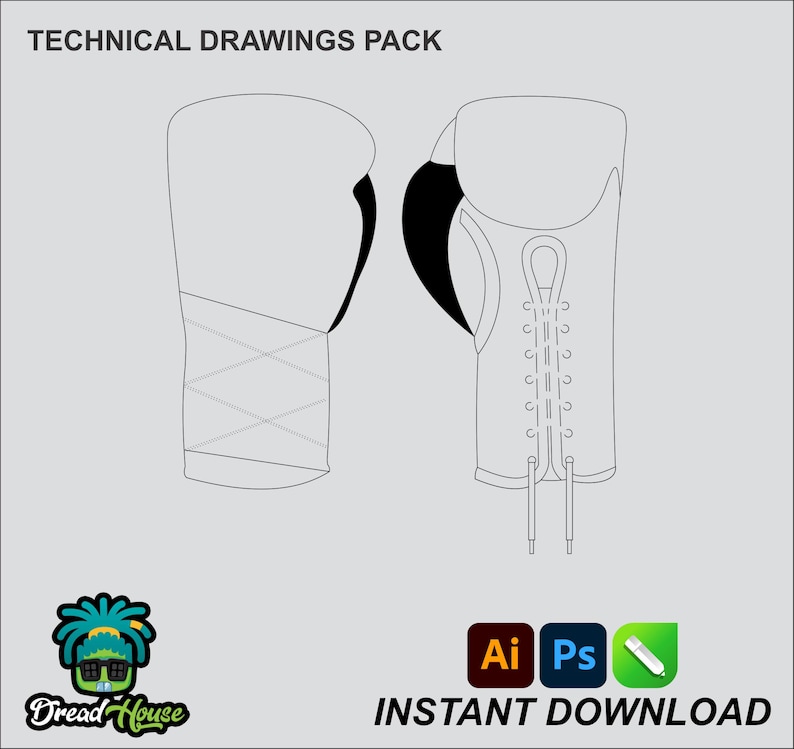 Boxing Gloves Mock up Editable 2D Tech Pack Streetwear Clothing Brand ...